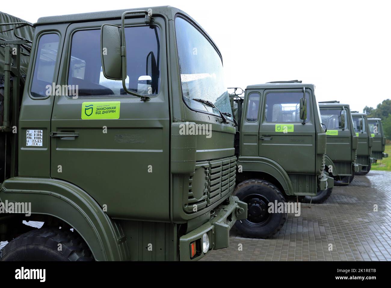 DNIPRO, UKRAINE - SEPTEMBER 20, 2022 - Heavy-duty trucks that were ...
