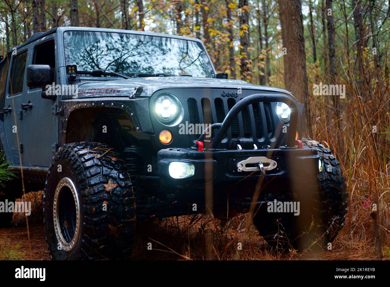 A Jeep Rubicon Off-Road Trail riding in a forest Stock Photo - Alamy