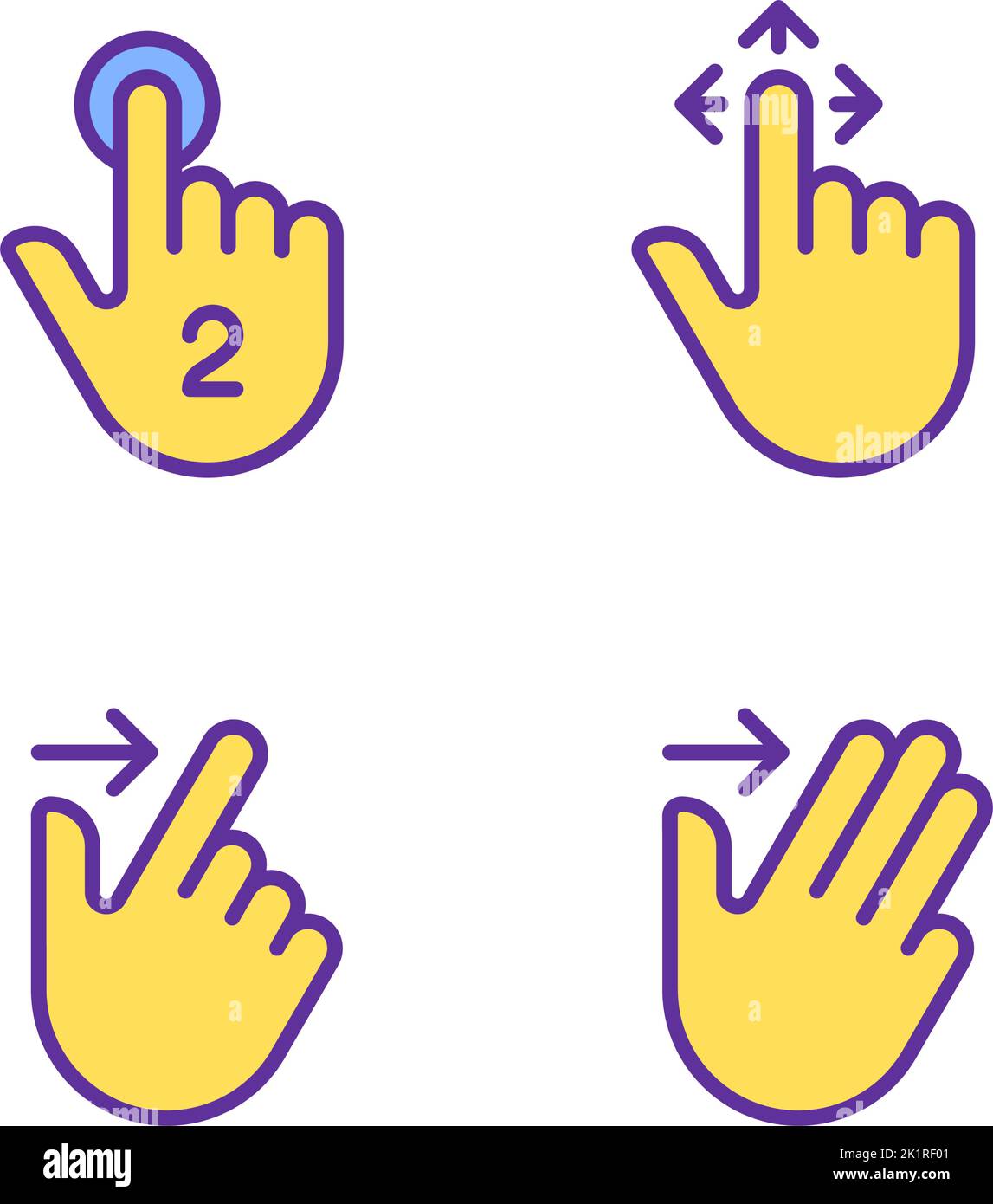Drag and swipe gestures pixel perfect yellow RGB color icons set Stock ...