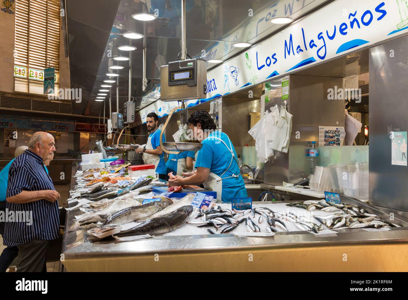 Fresh fish stall counter at Mercado Central, Central Market, in ...