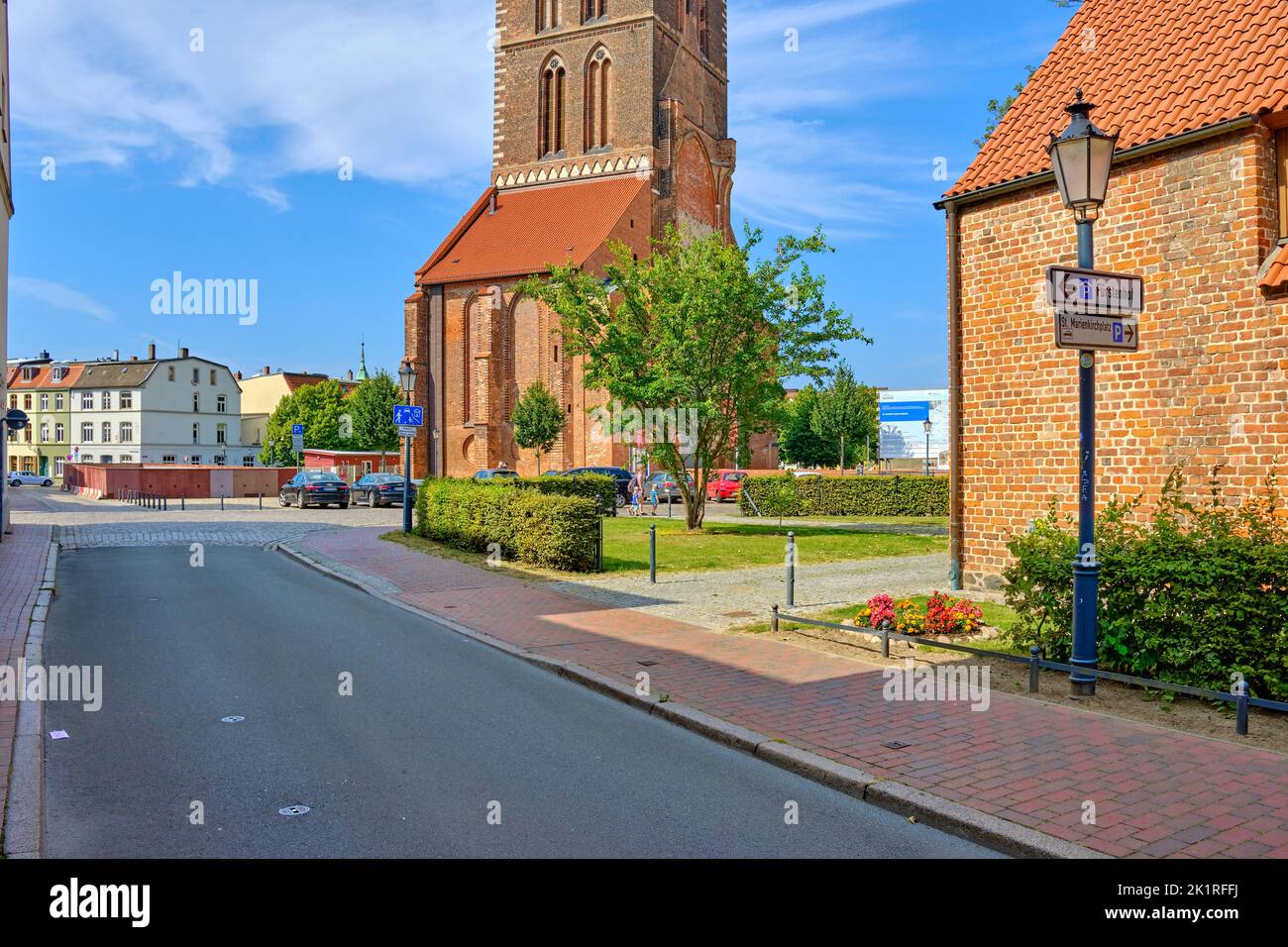 Tower and steeple of the ruined Church of St. Mary and alignment of ...