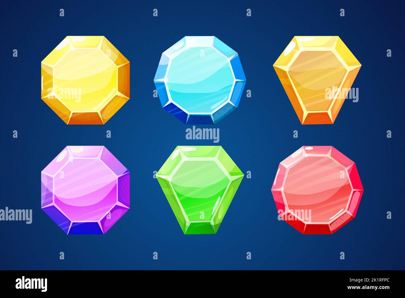 Diamond set in different colors, gemstone jewel in cartoon style ...