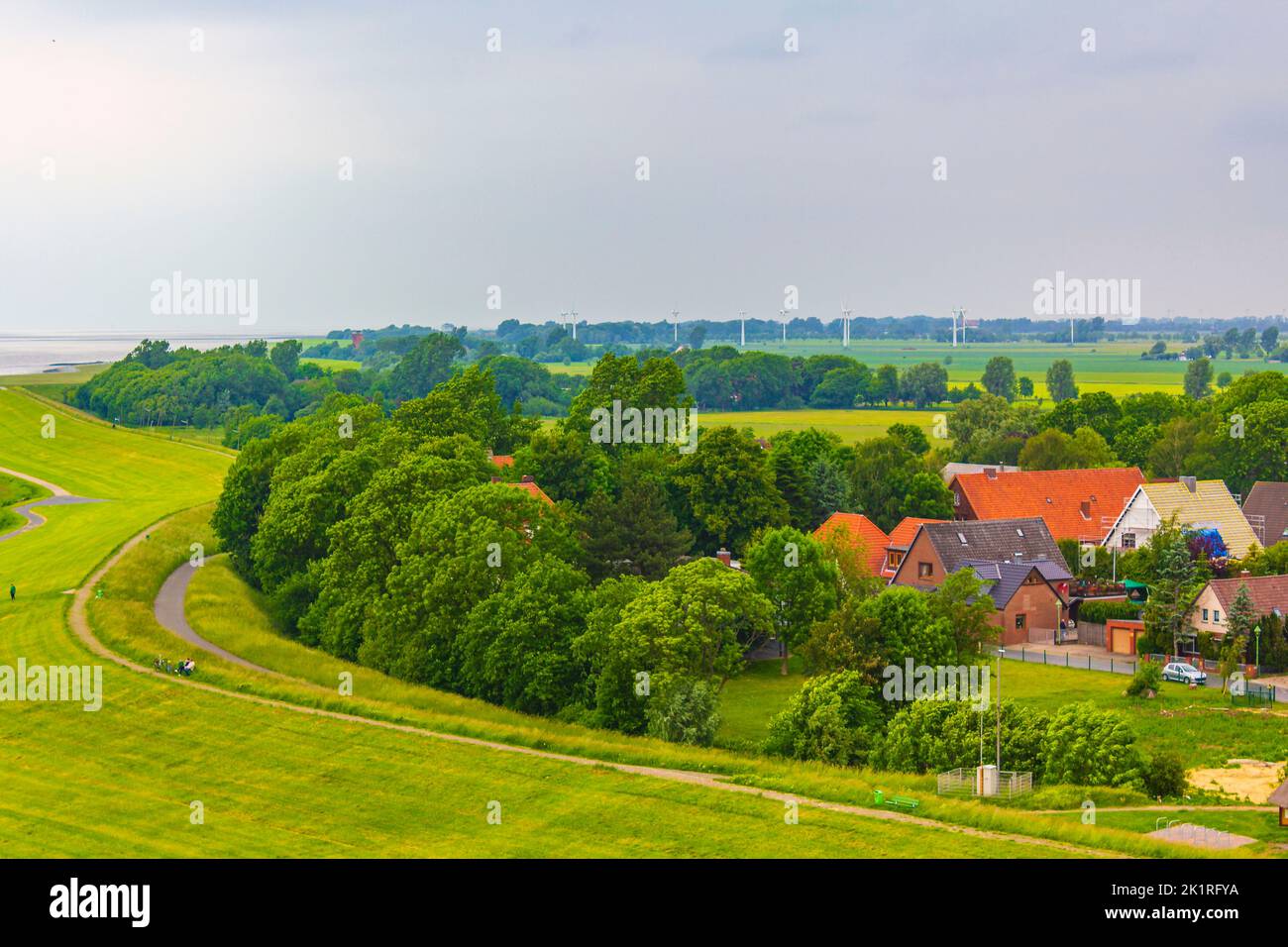 North German agricultural field forest river water dyke dike and nature ...