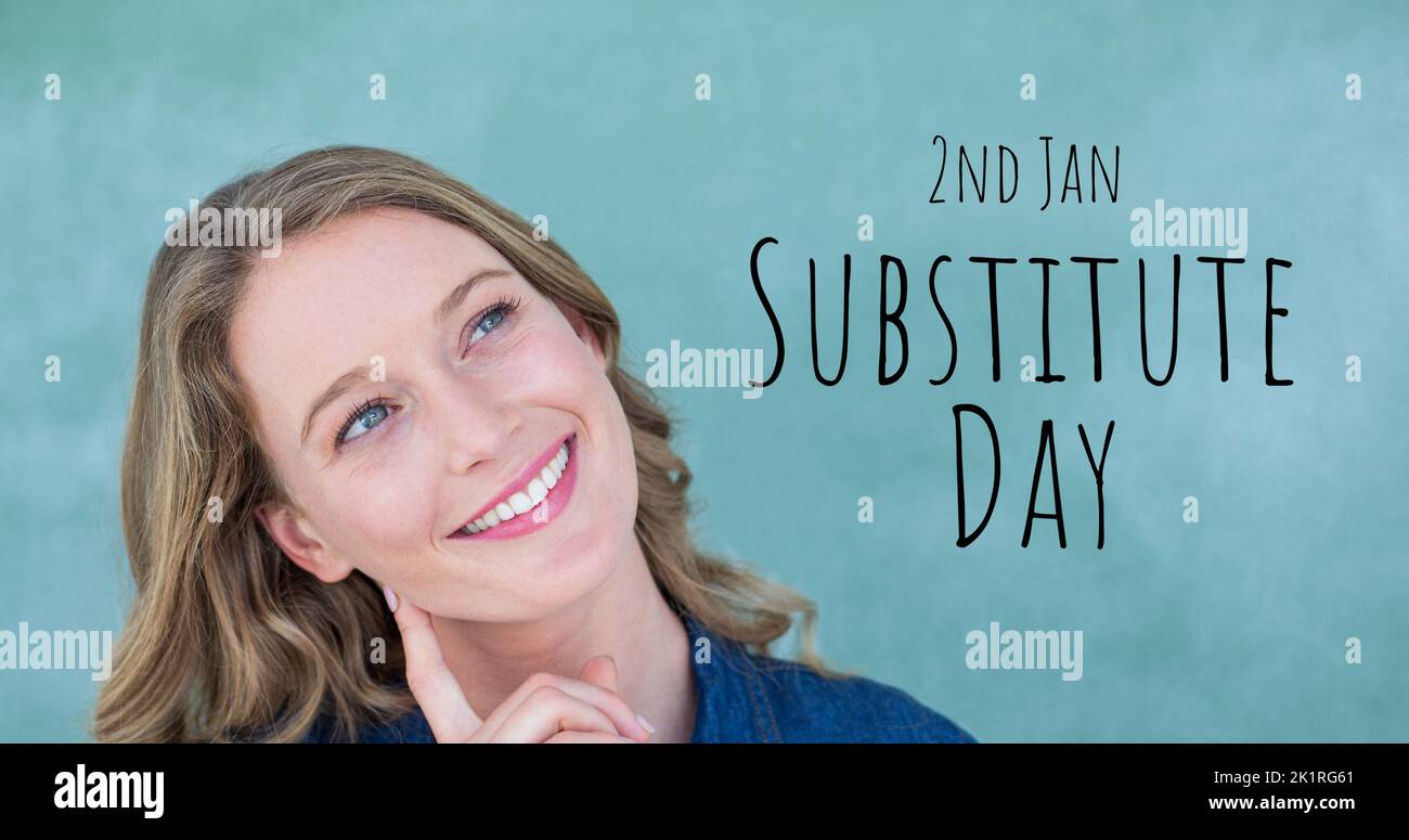 Beautiful thoughtful caucasian young woman with 2nd jan, substitute day ...