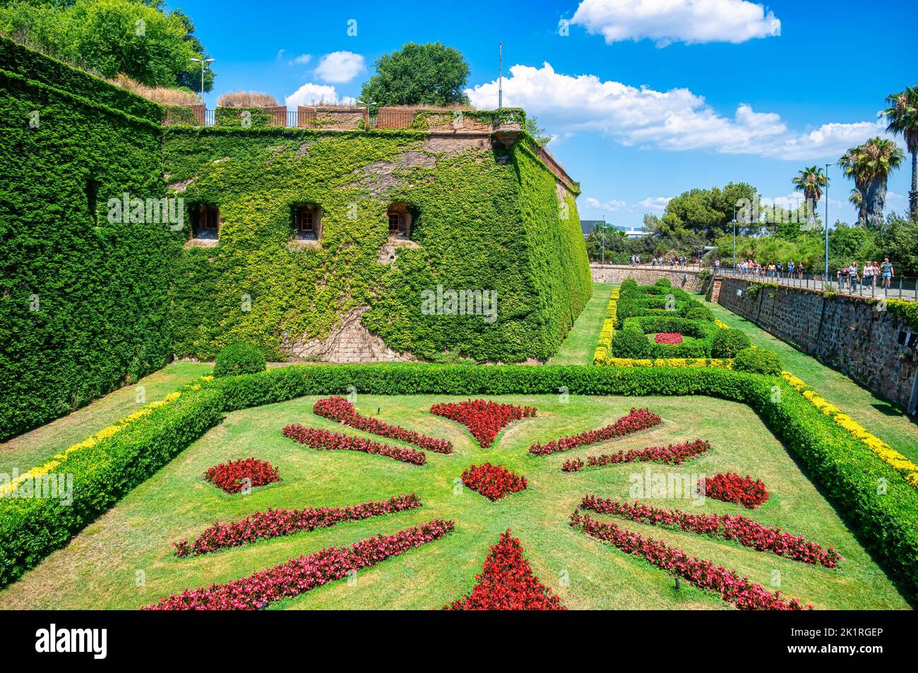 Sculpted gardens outside the Montjuic Castle, Barcelona, Spain Stock ...
