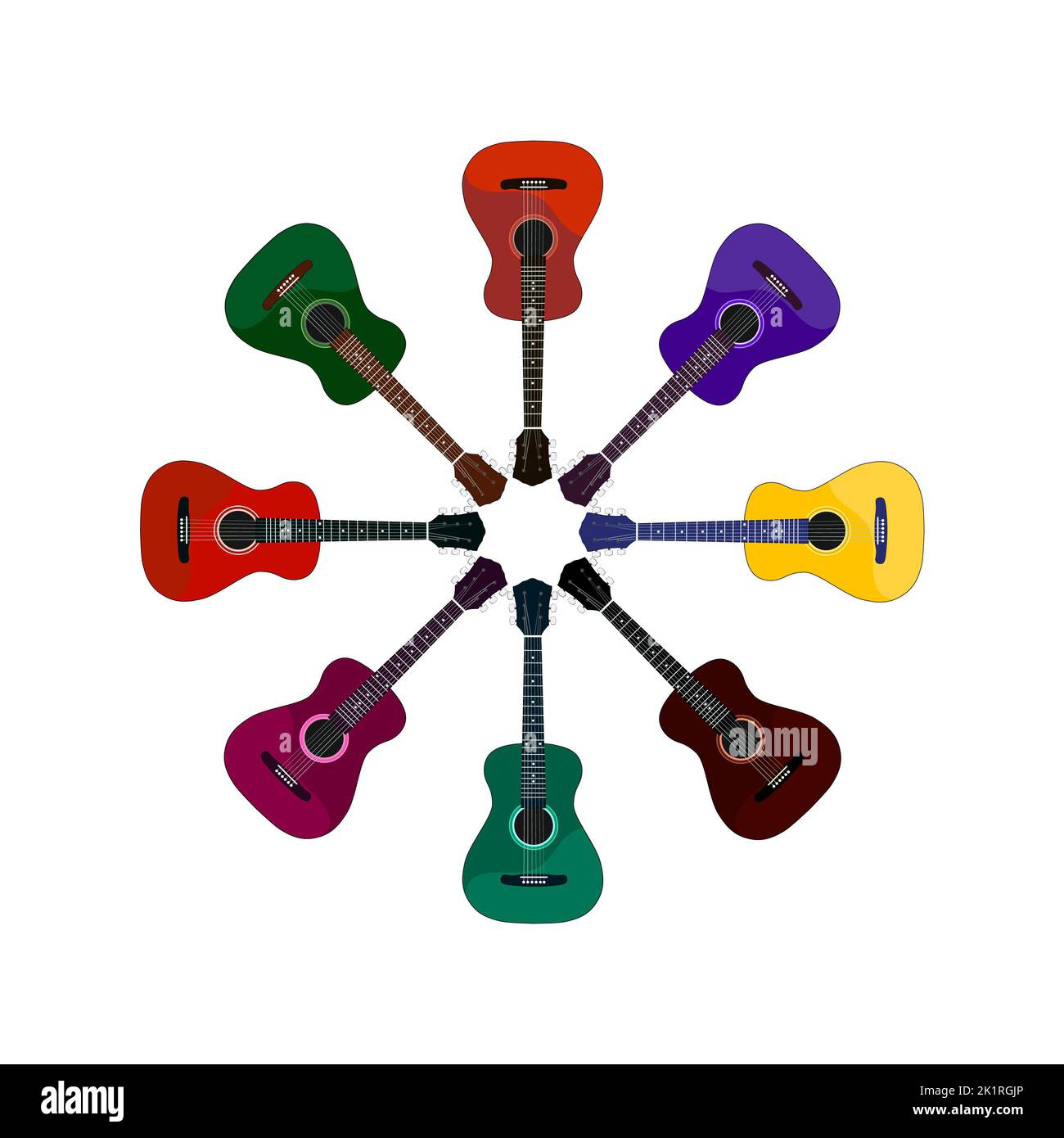 Acoustic guitar set on a white background. of stringed musical ...