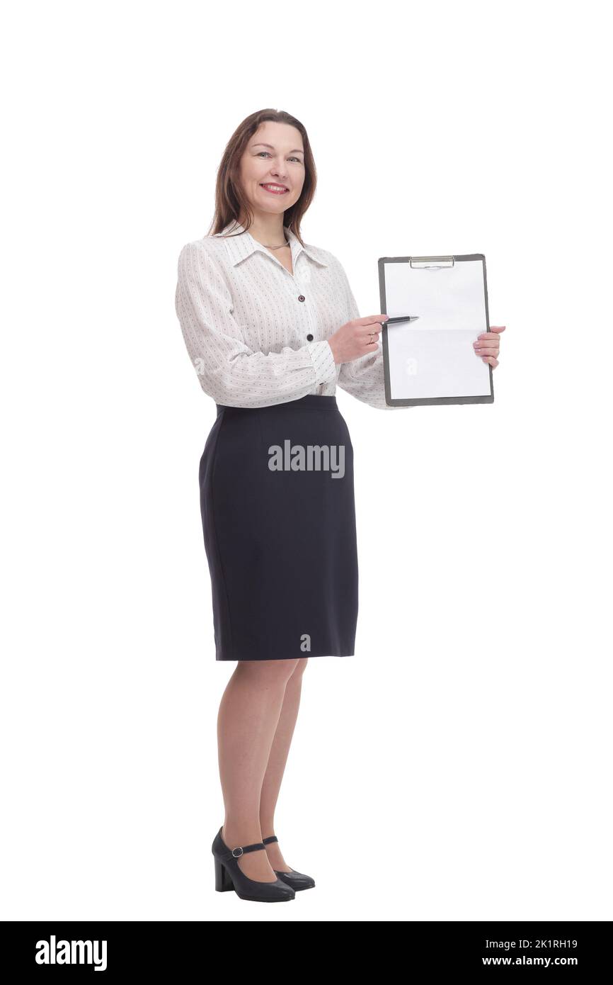 in full growth. Executive business woman with clipboard Stock Photo - Alamy