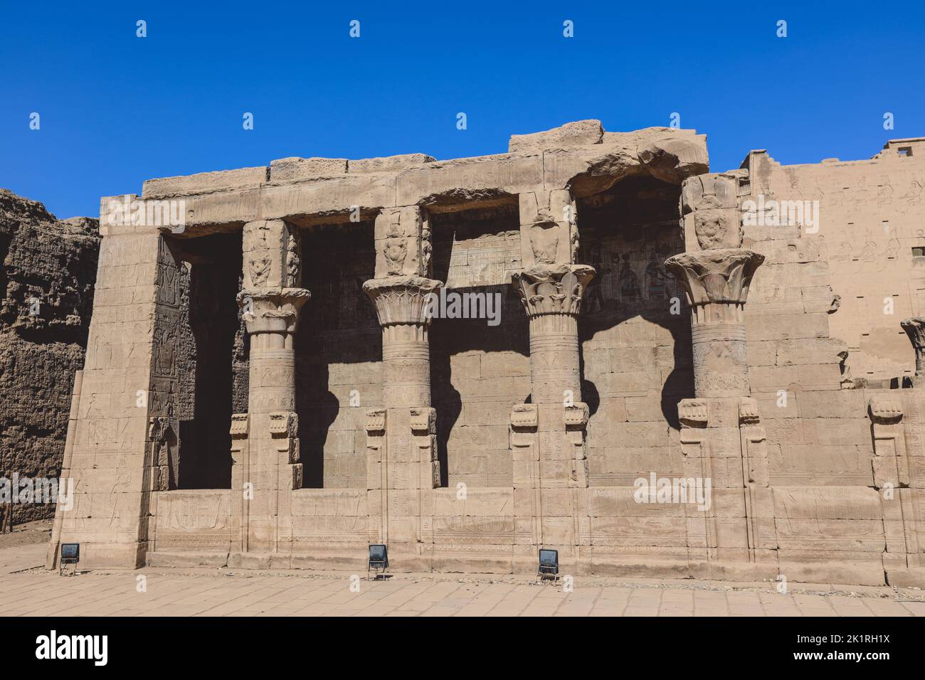 Interior View of the Temple of Edfu with Carved Pillars and Ancient ...