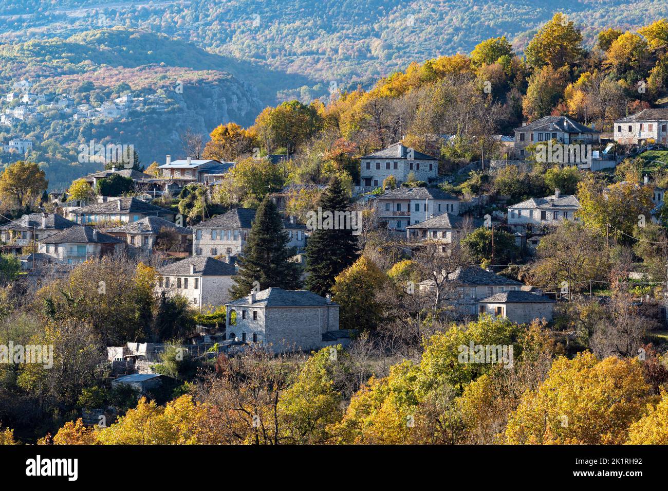 Autumnal landscape showing the stone houses of traditional architecture ...