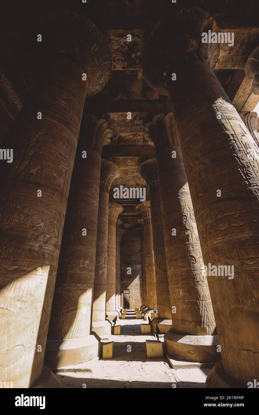 Interior View of the Temple of Edfu with Carved Pillars and Ancient ...