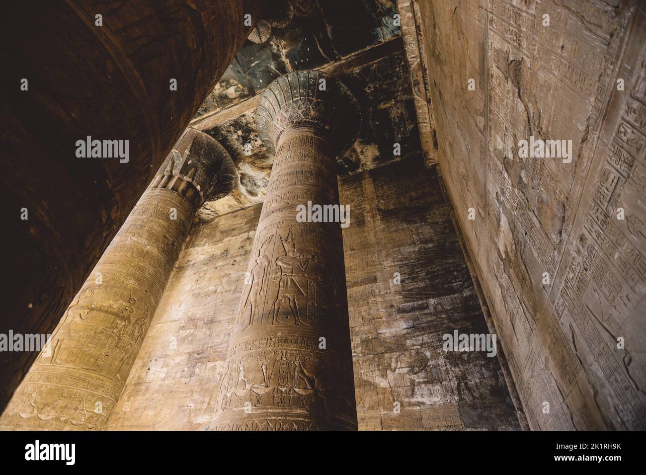 Interior View of the Temple of Edfu with Carved Pillars and Ancient ...