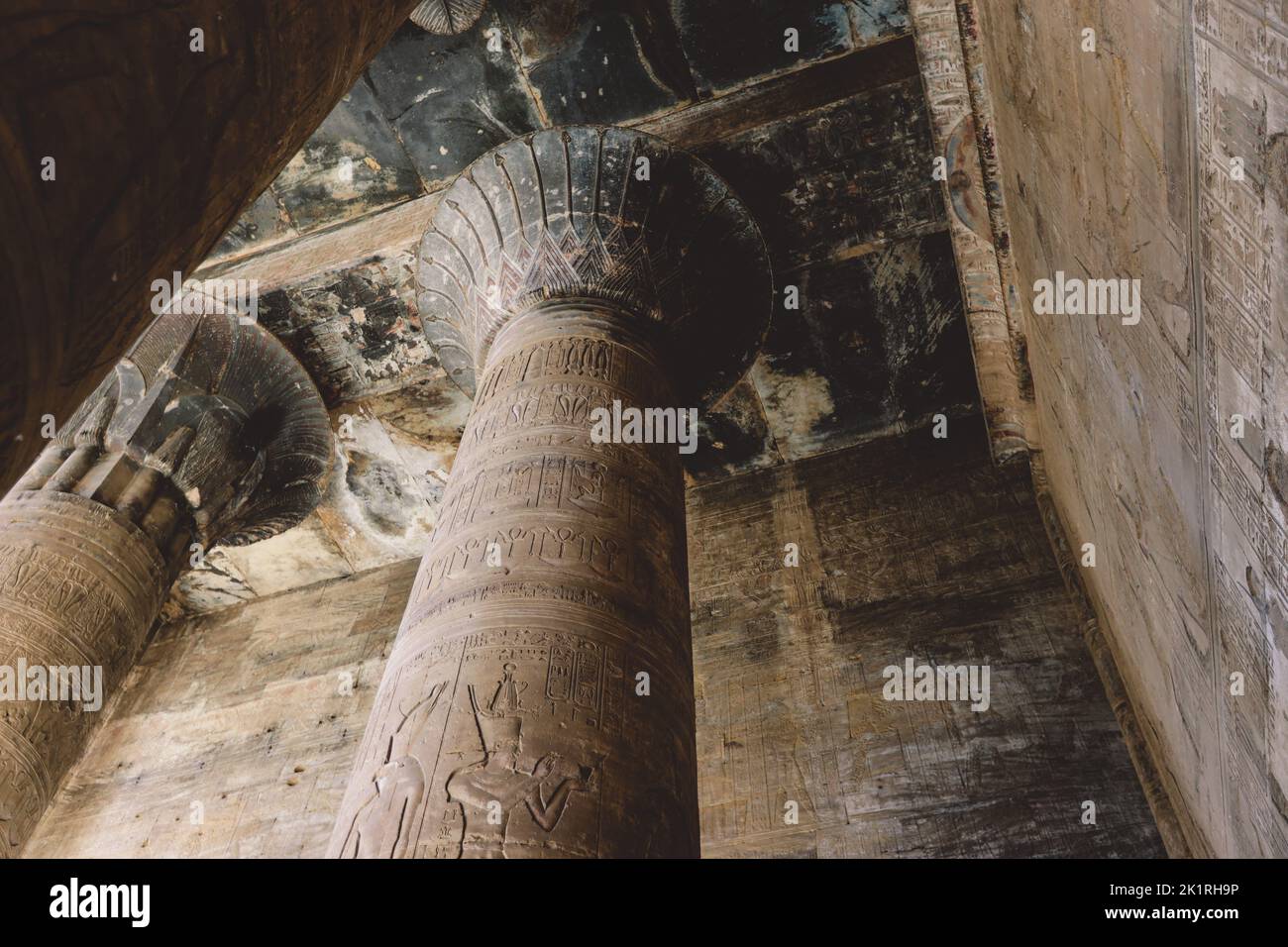 Interior View of the Temple of Edfu with Carved Pillars and Ancient ...