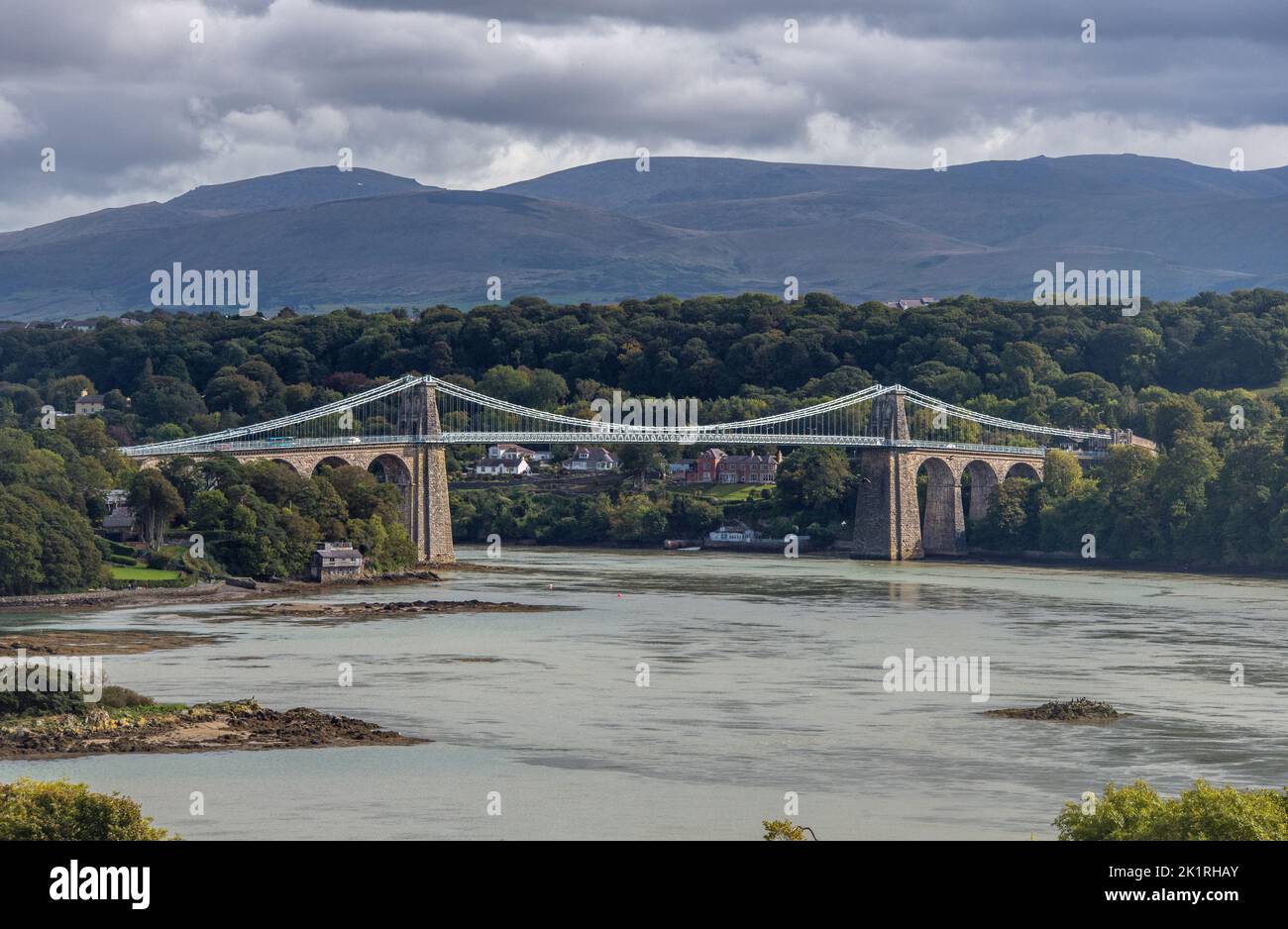 The Menai Bridge from North Wales Coastline across to Ynys Mon or ...