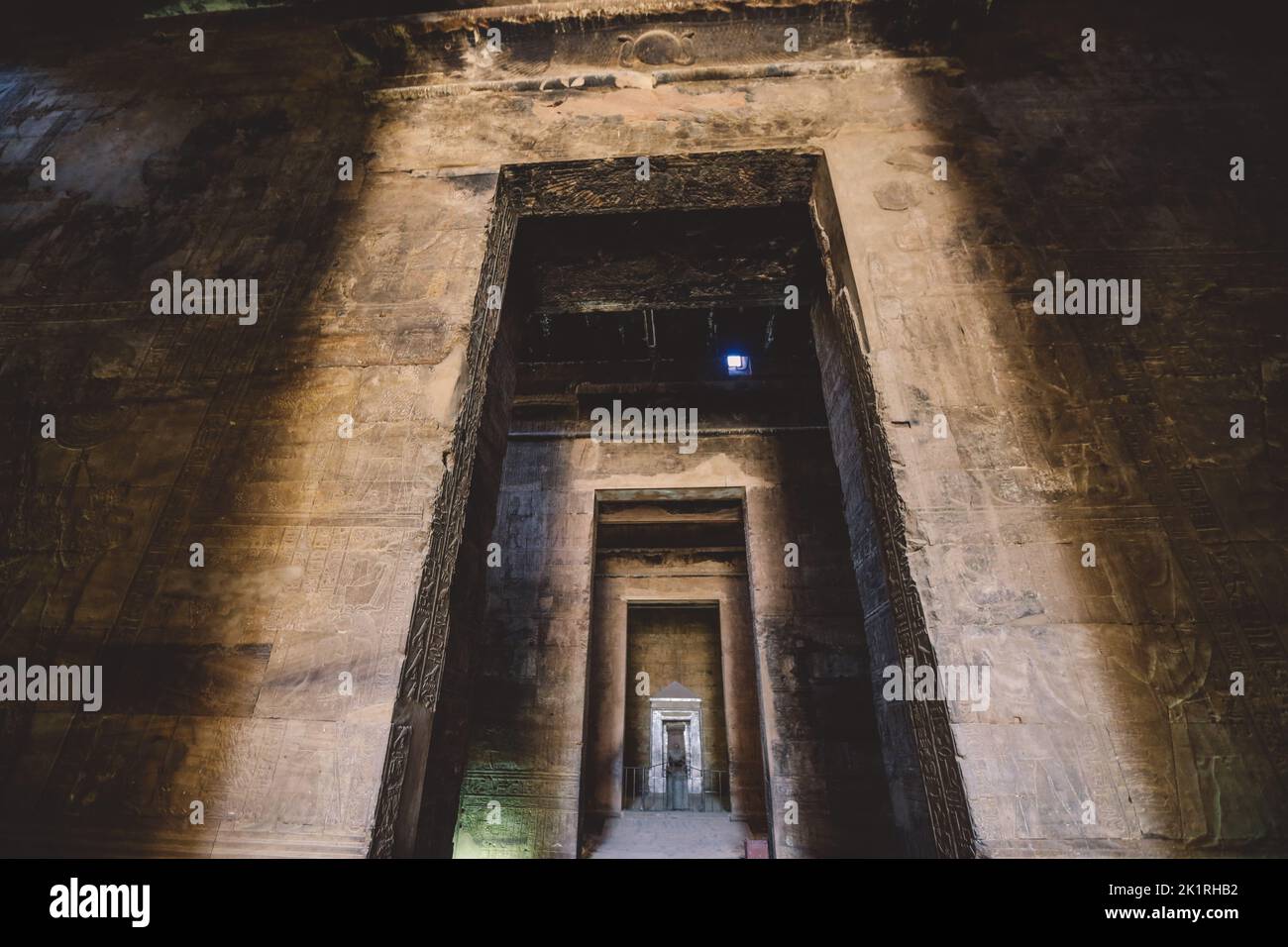 Interior View of the Temple of Edfu with Carved Pillars and Ancient ...
