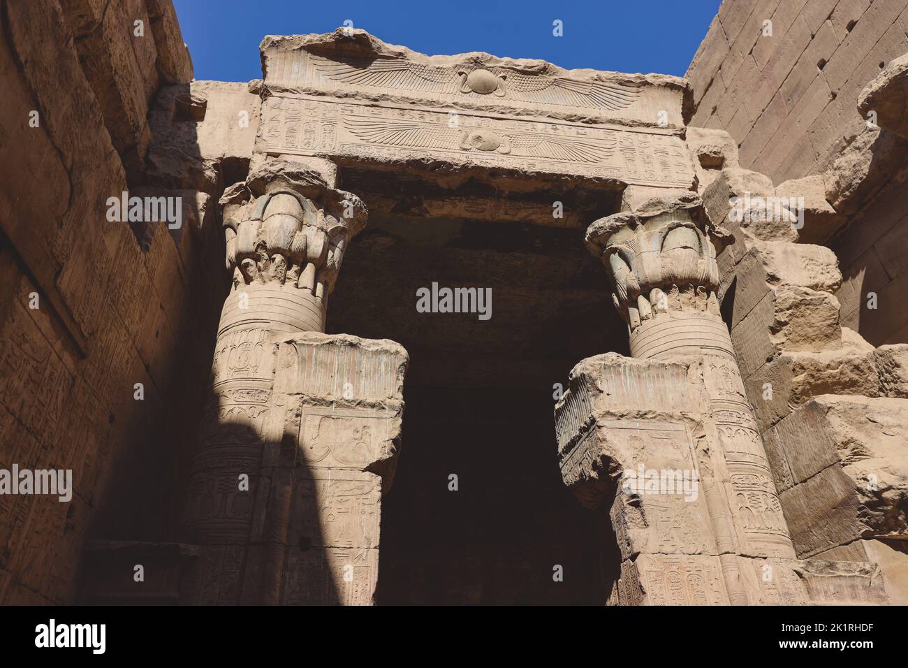 Interior View of the Temple of Edfu with Carved Pillars and Ancient ...