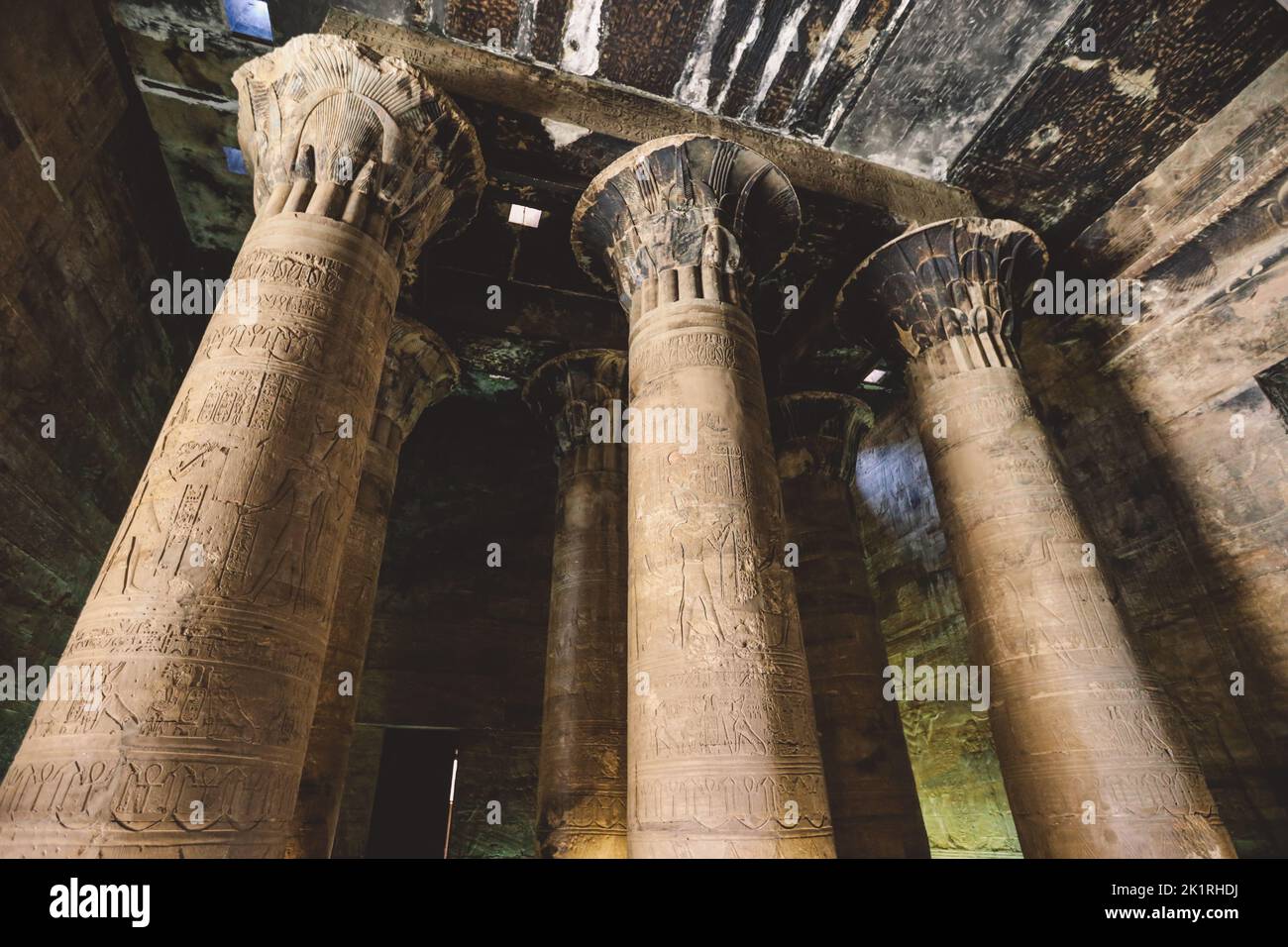 Interior View of the Temple of Edfu with Carved Pillars and Ancient ...
