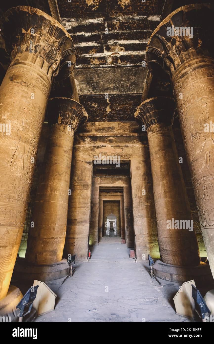 Interior View of the Temple of Edfu with Carved Pillars and Ancient ...