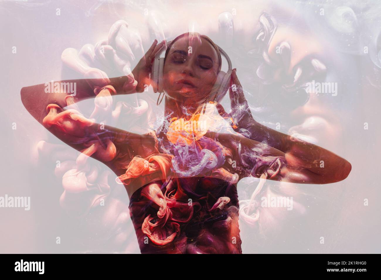 Double exposure silhouette. Music energy. Trance chill relaxation ...
