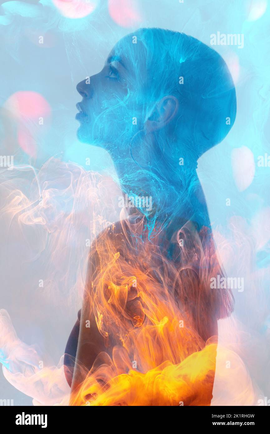 Double exposure silhouette. Spiritual aura. Esoteric enlightenment ...