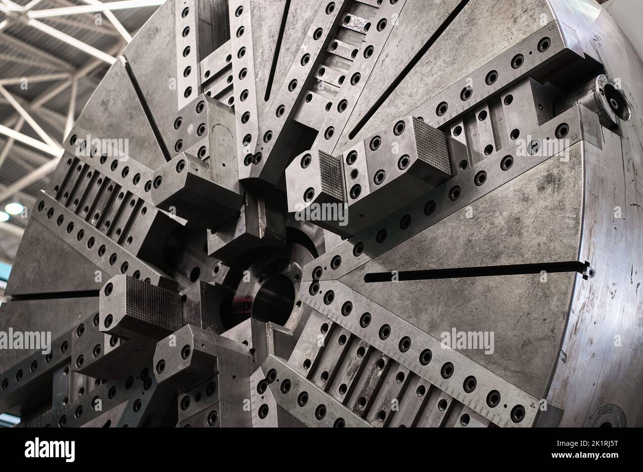 Base plate of huge lathe machine tool in plant workshop Stock Photo - Alamy