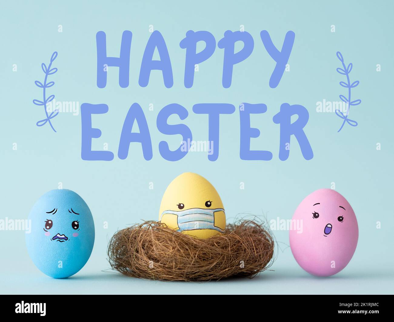 Happy Easter. Holiday Covid-19. Festive quarantine. Social distancing ...