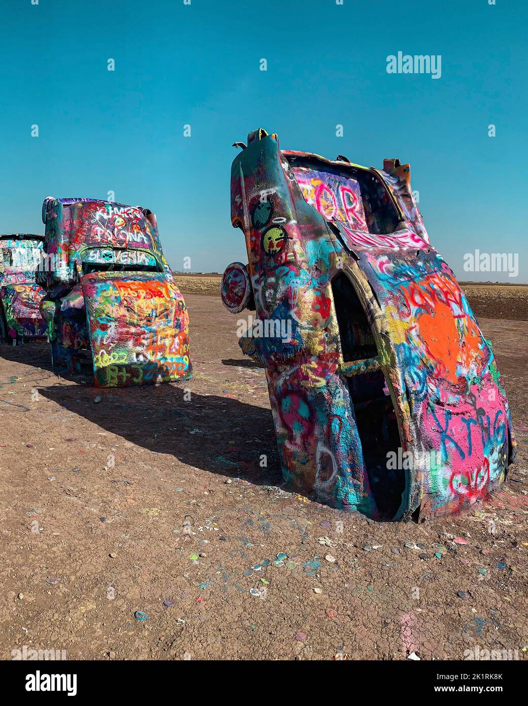 A row of cars at Cadillac Ranch Potter County on a sunny day Stock ...