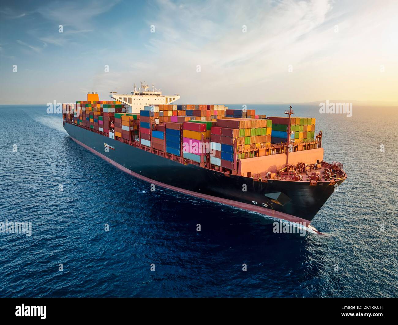 Aerial view of a large, loaded container cargo ship Stock Photo - Alamy