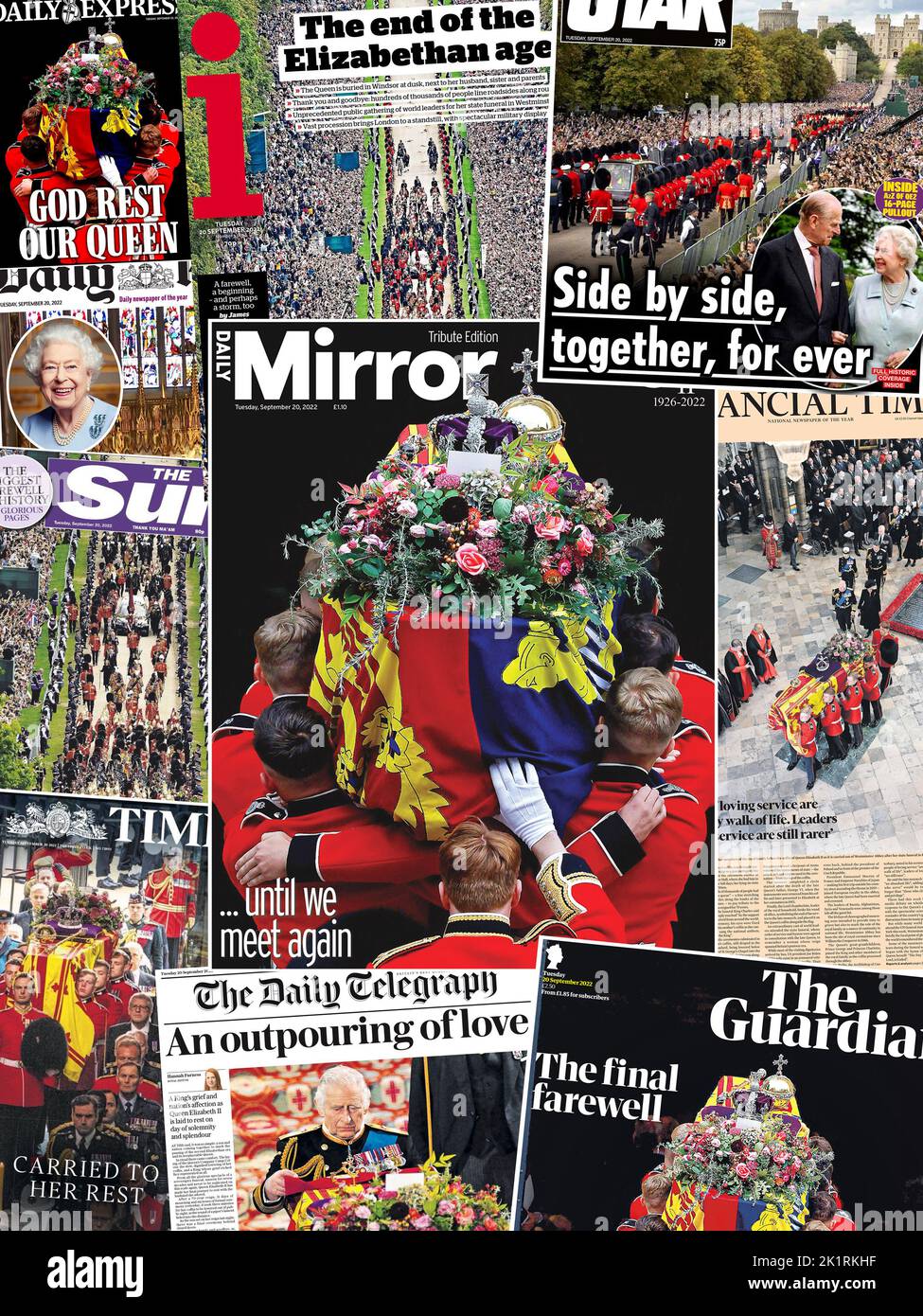 Newspaper front pages on 20th September, covering the Queen's funeral ...