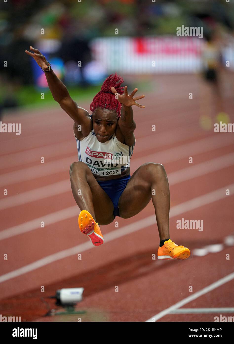 Yanis David participating in the long jump of the European Athletics ...