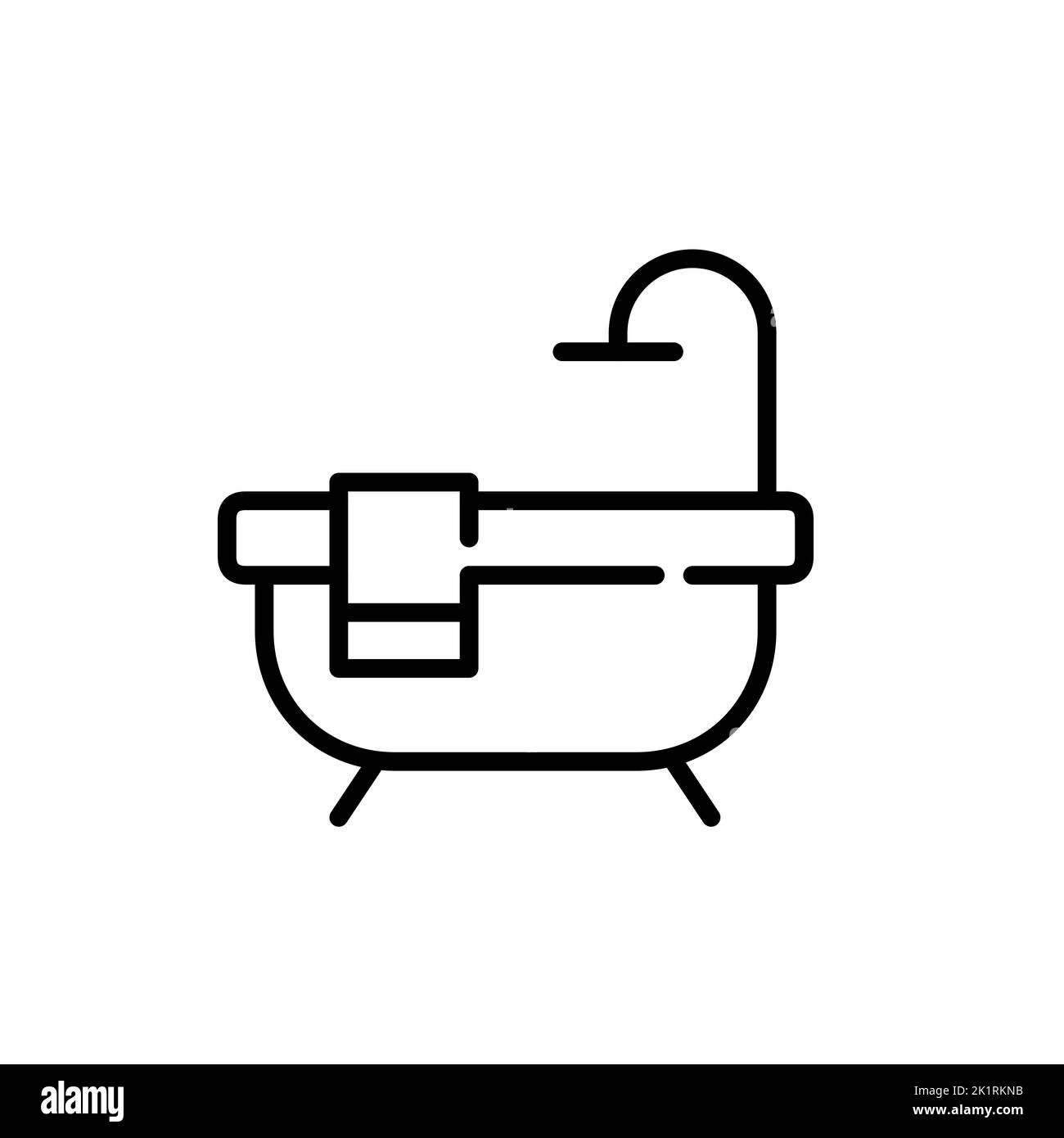 Bath tub with towel and shower. Pixel perfect, editable stroke icon ...