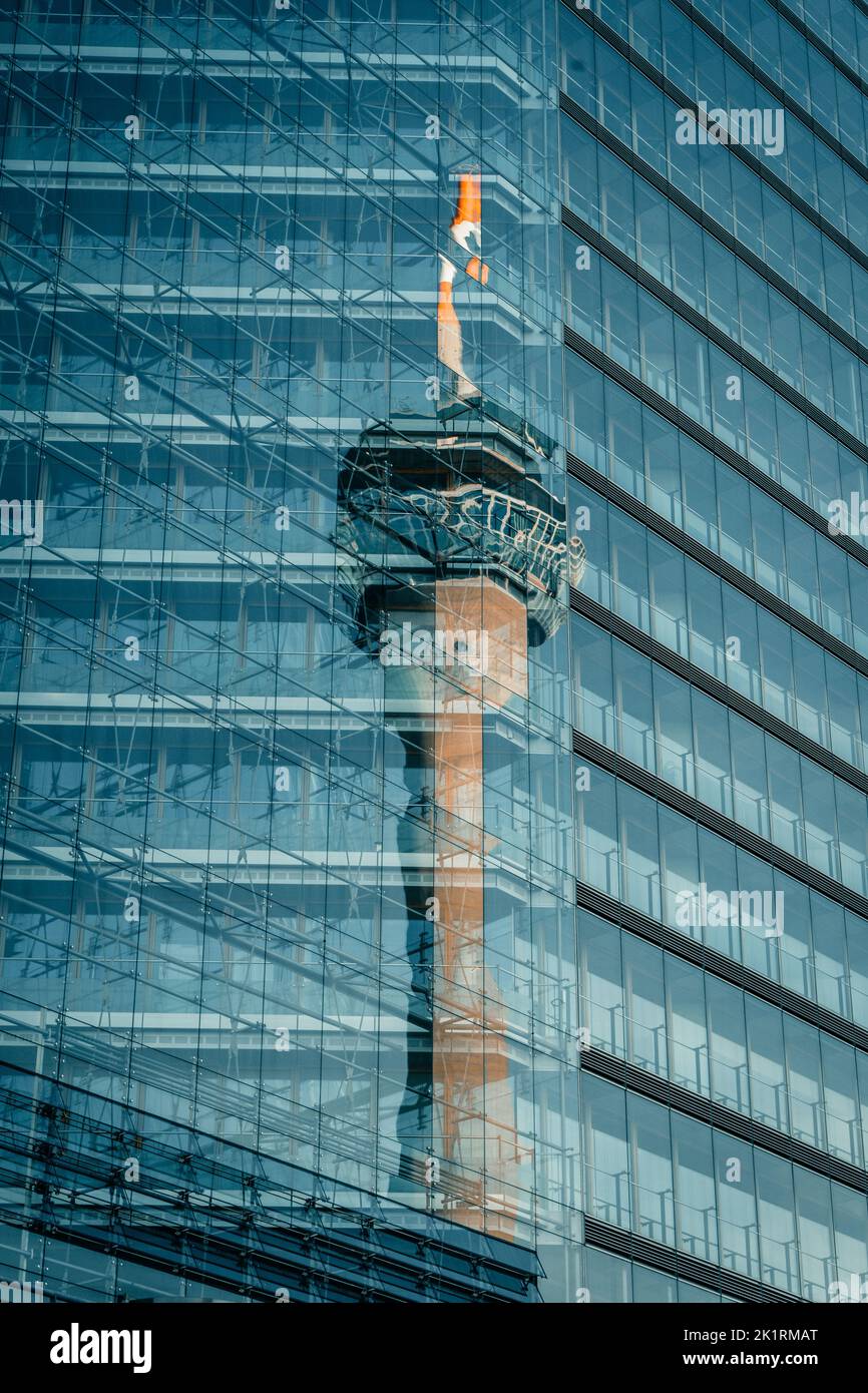 A vertical shot of Rhine Tower (Rheinturm) in Dusseldorf, Germany ...