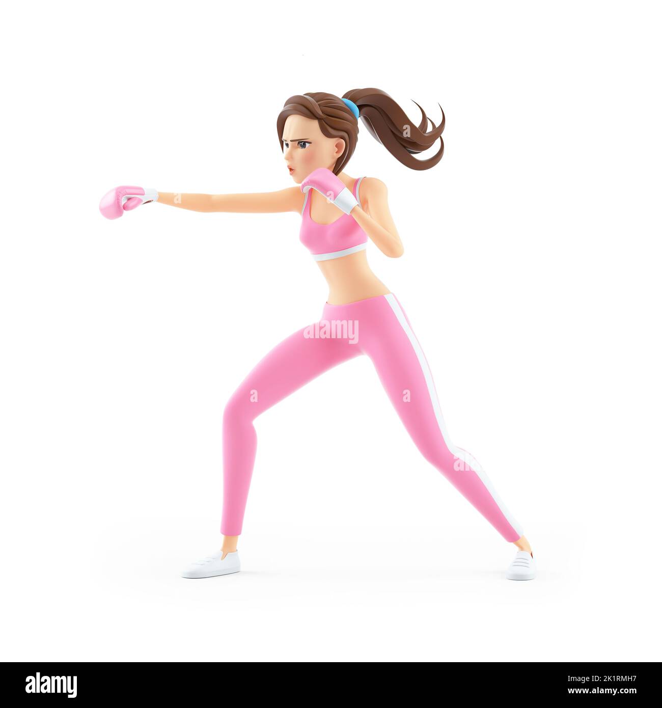 3d sporty woman boxing workout, illustration isolated on white ...