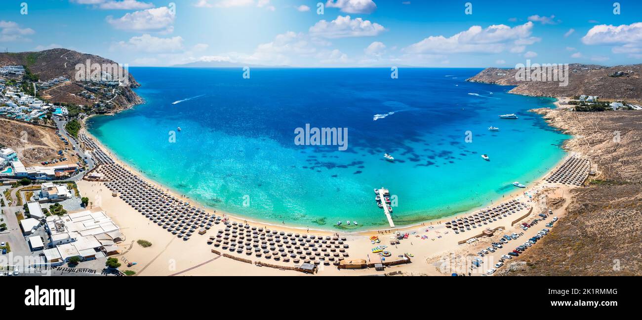 Panoramic aerial view of the popular Elia beach at the island of ...