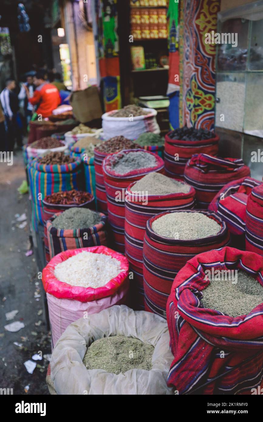 Various Colorful Spices and Grain Seeds on the famous Khan el-Khalili ...