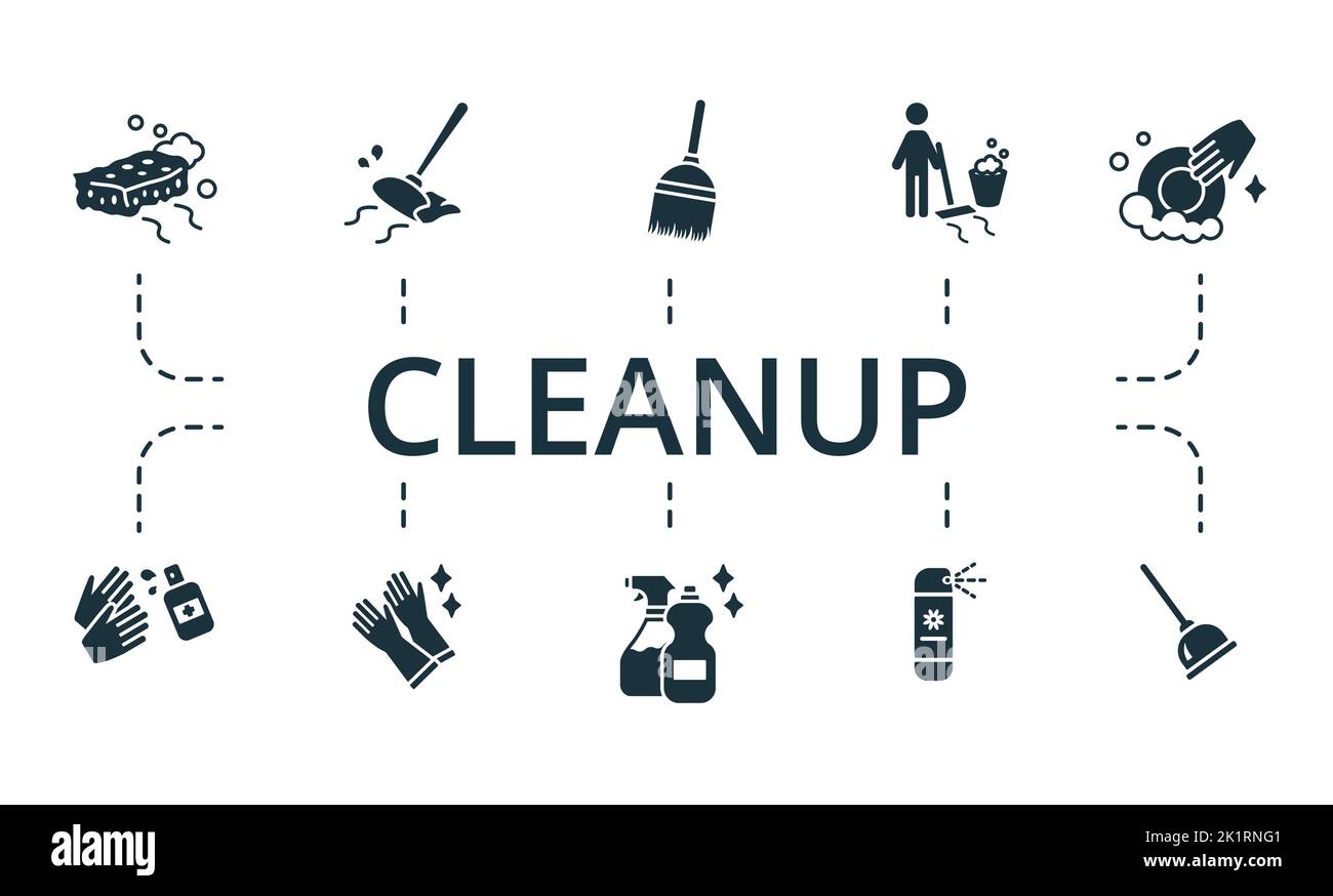 Cleanup set icon. Editable icons cleanup theme such as broom, sponge ...