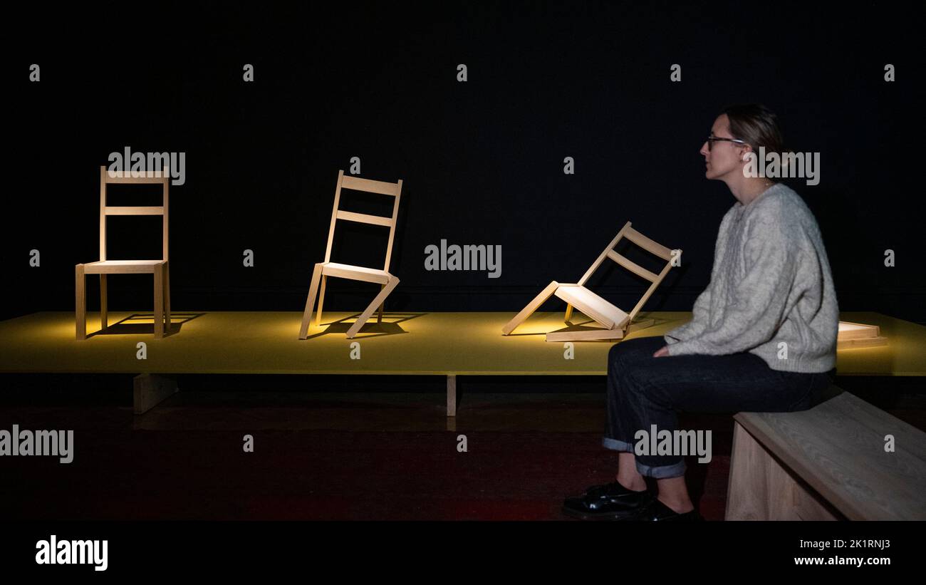 London, UK. 20 September 2022. A visitor views "Collapsing Chair", by ...