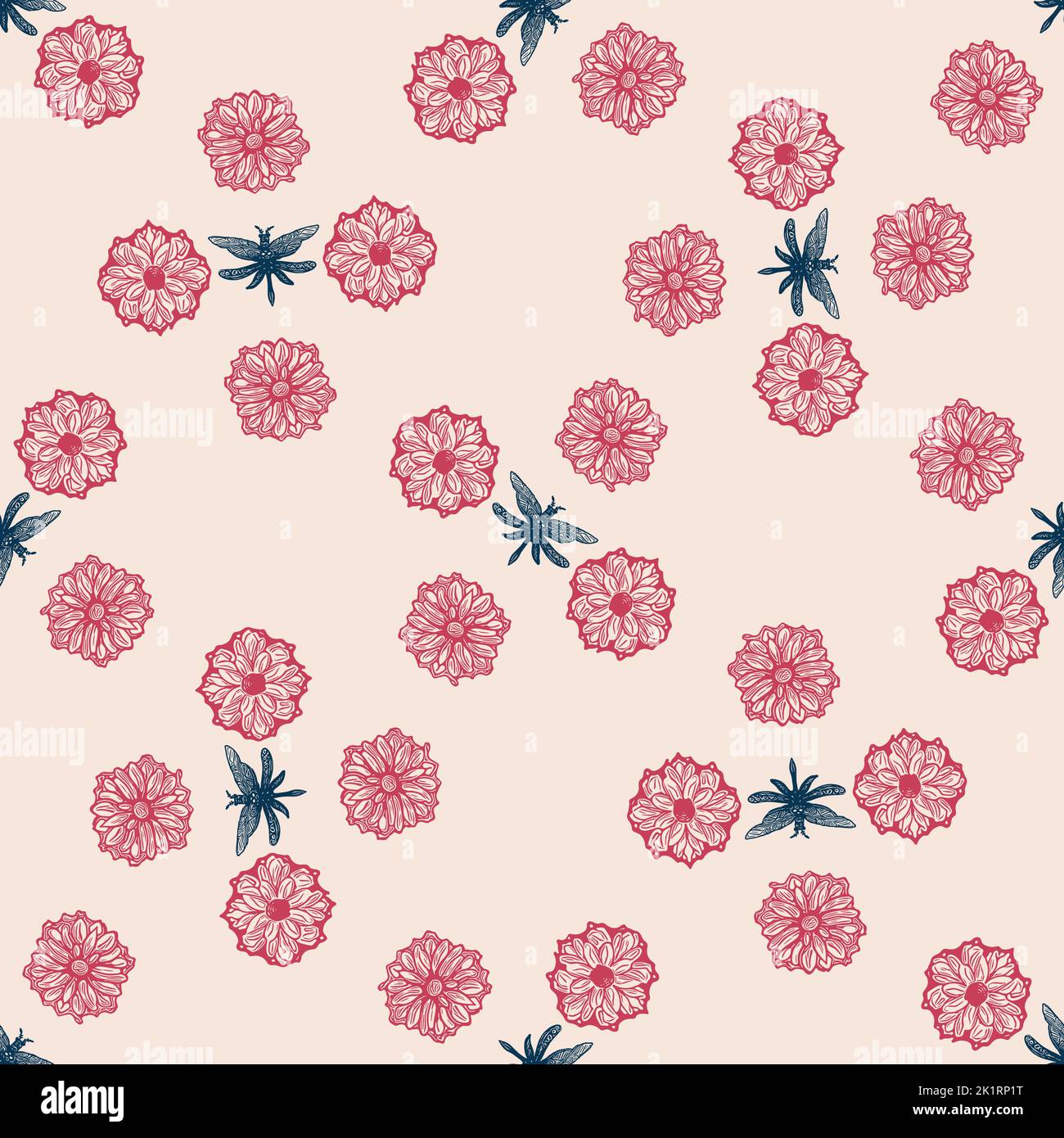 Retro butterfly seamless pattern. 70s style ecological insect garden ...