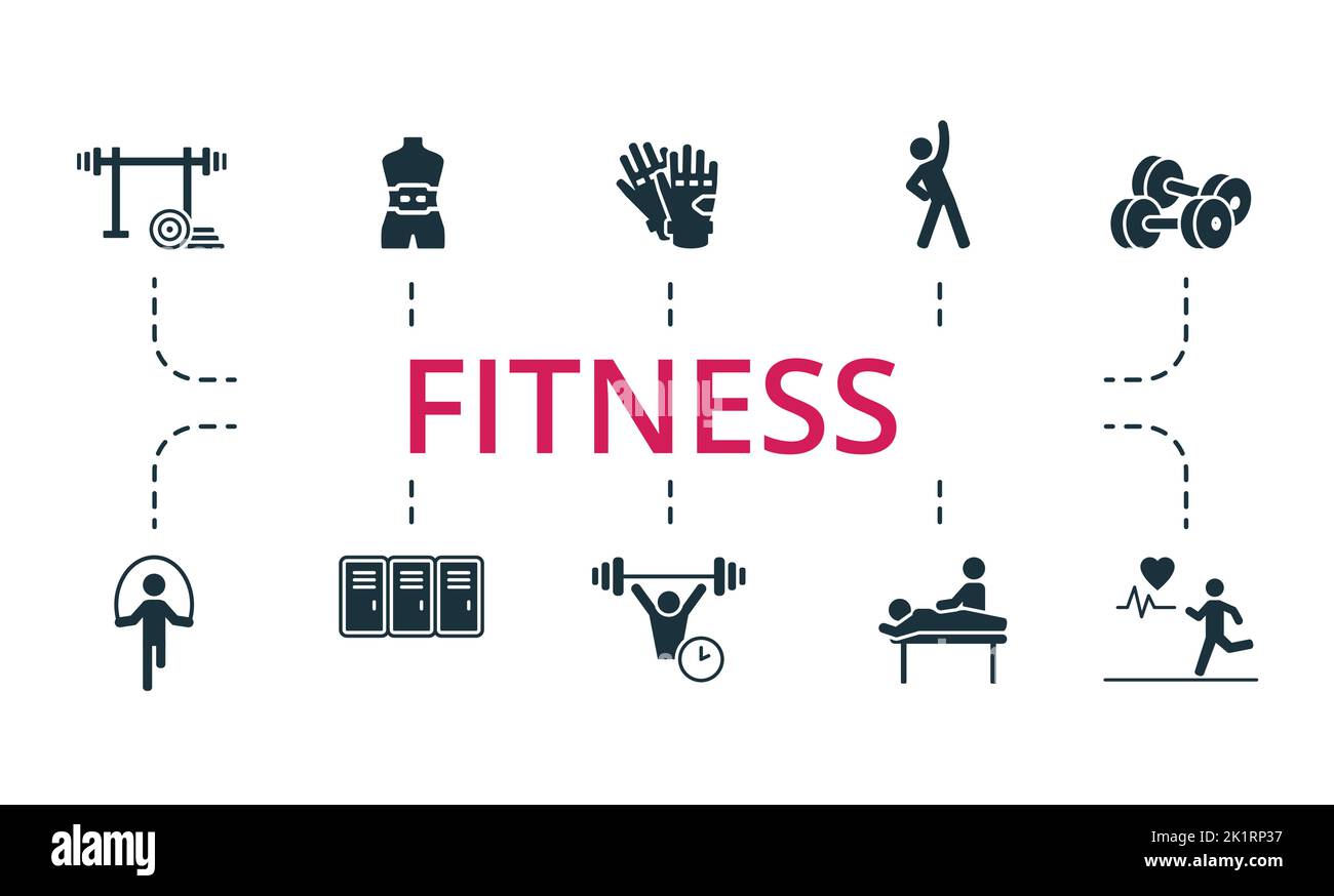 Fitness set icon. Editable icons fitness theme such as warm up, cardio ...