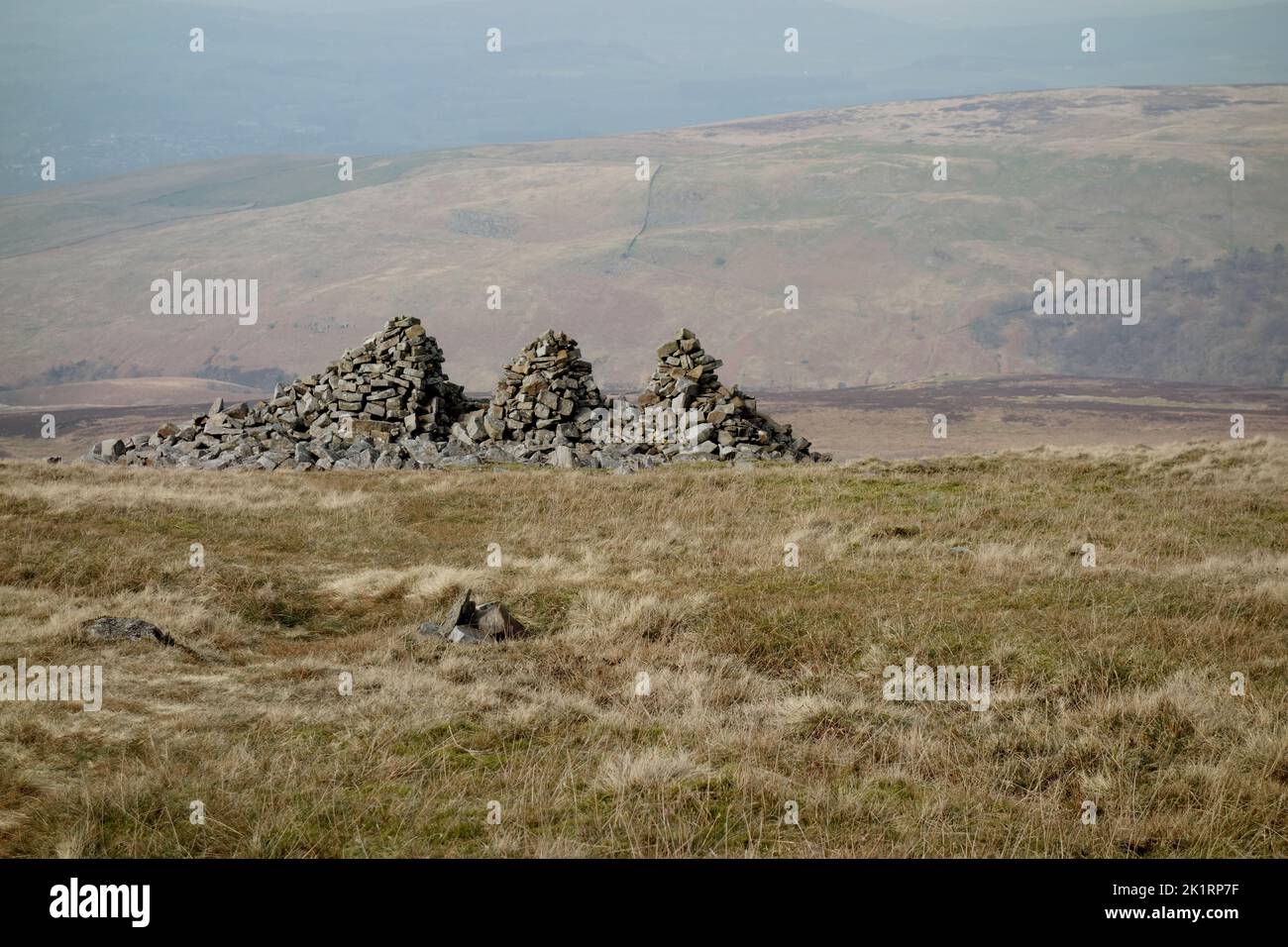 3 Tall Cairns (The Three Men of Gragareth) Piles of Stones above Leck ...