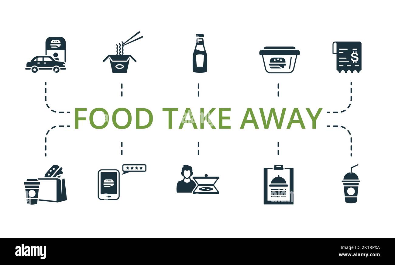 Food Take Away icon set. Contains editable icons take away theme such ...