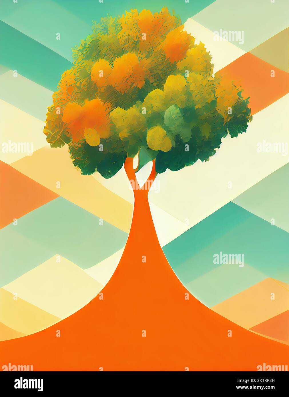 Stylized tree on geometric background flat illustration. Digital ...