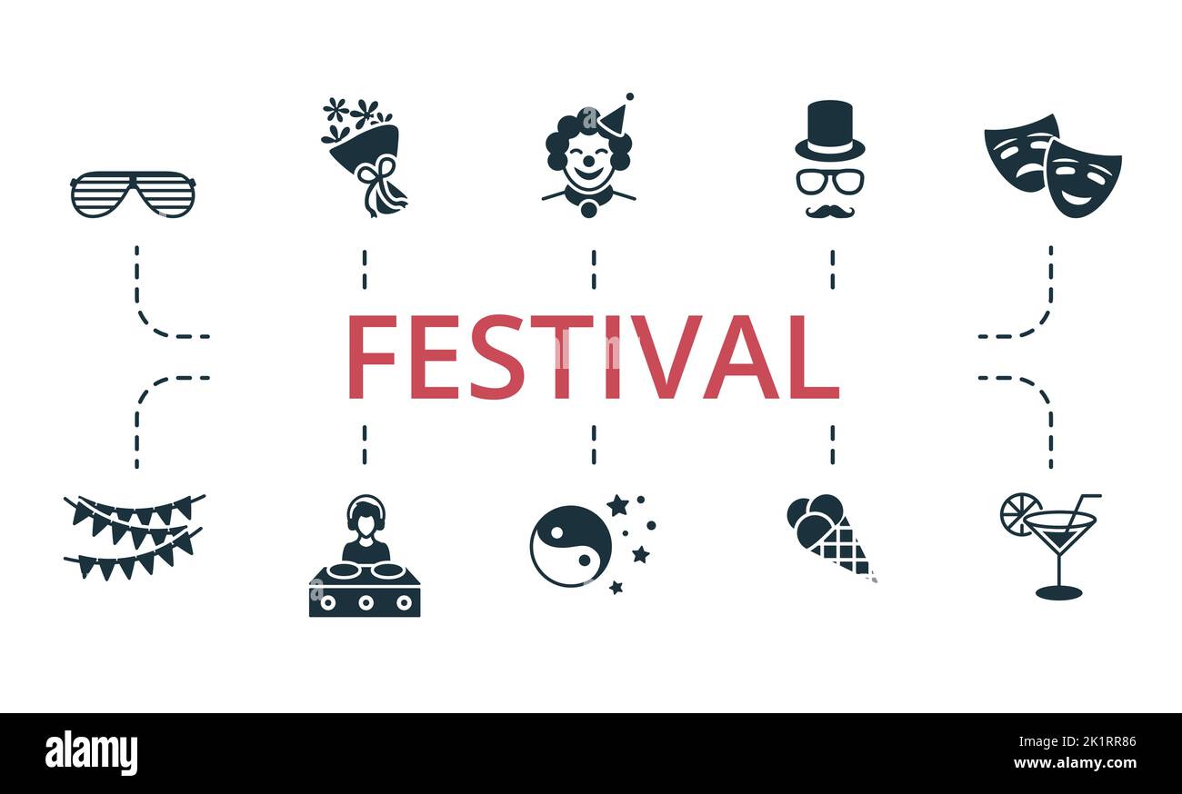 Festival set icon. Editable icons festival theme such as harmonic ...