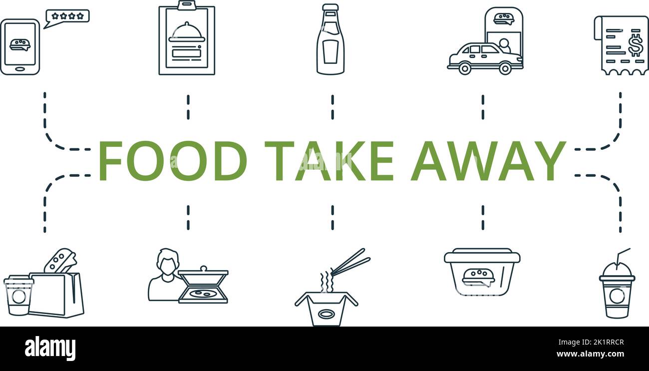 Food Take Away icon set. Contains editable icons take away theme such ...
