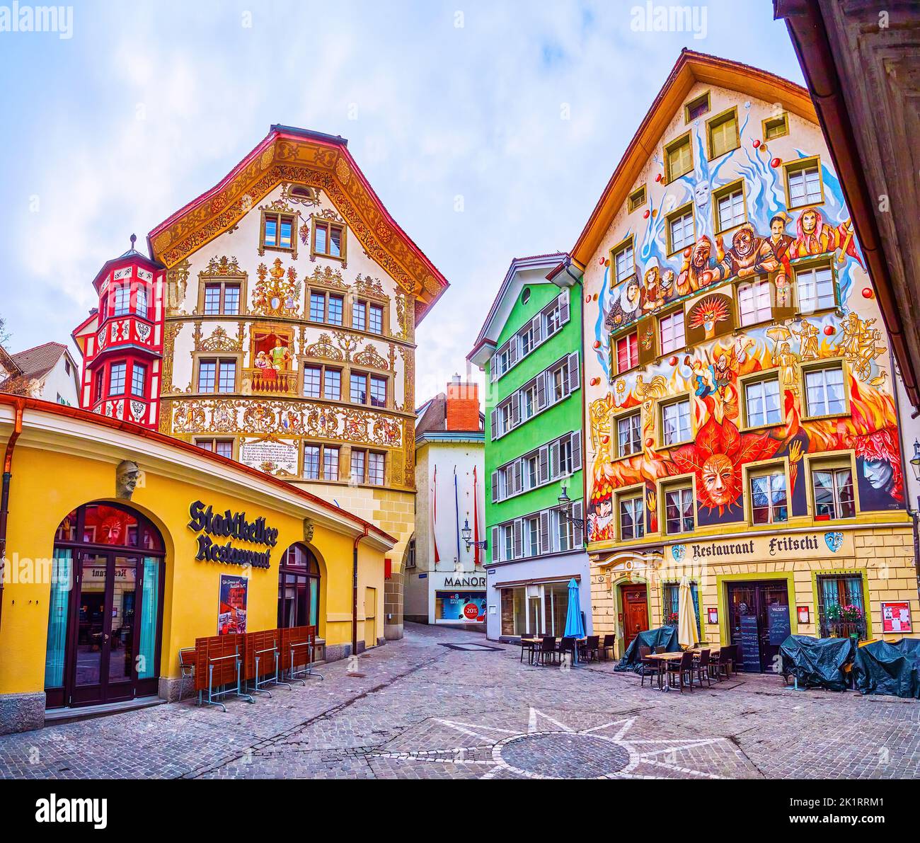 LUCERNE, SWITZERLAND - MARCH 30, 2022: Panorama of Sternenplatz square ...