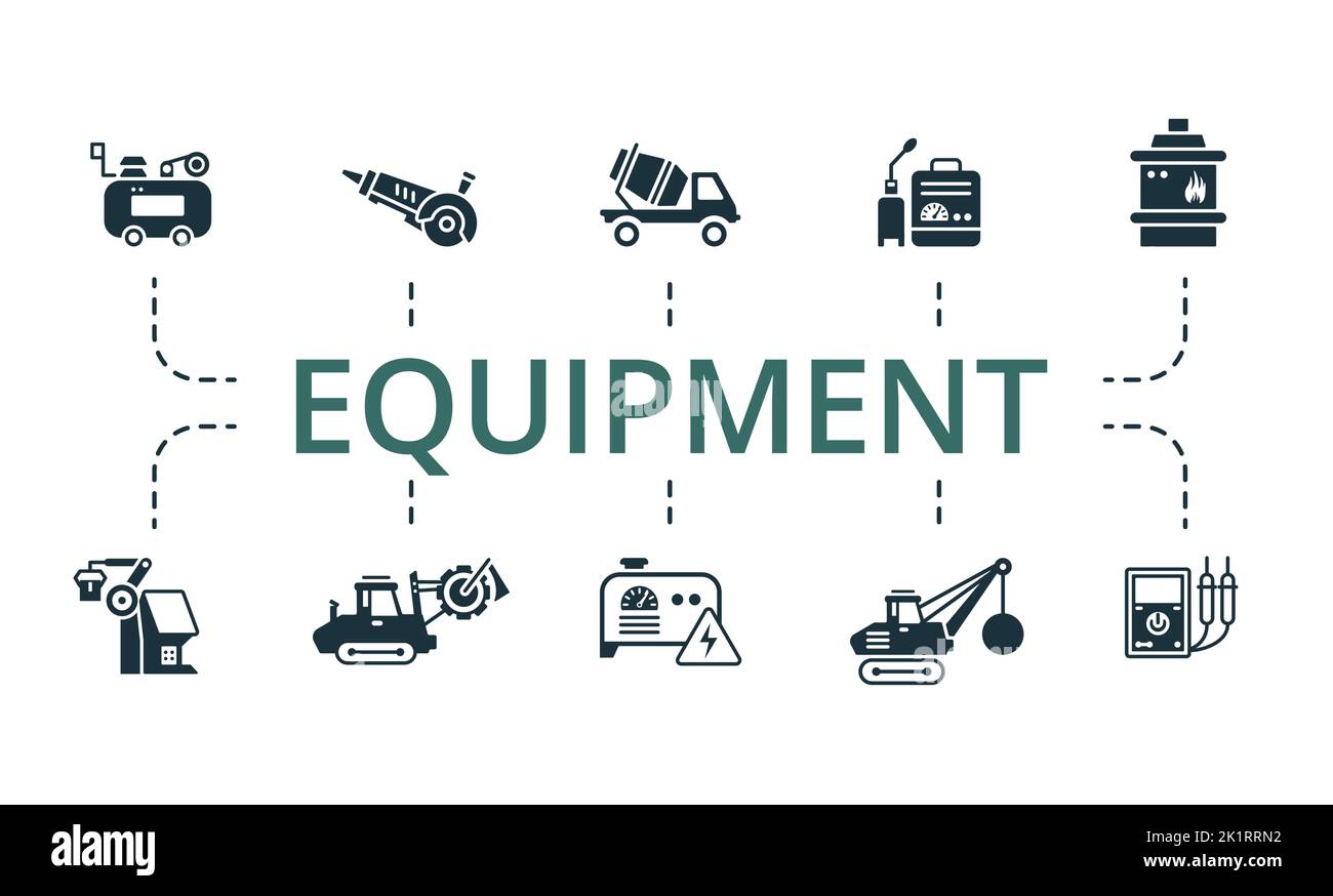 Equipment icon set. Contains editable icons machinery theme such as ...
