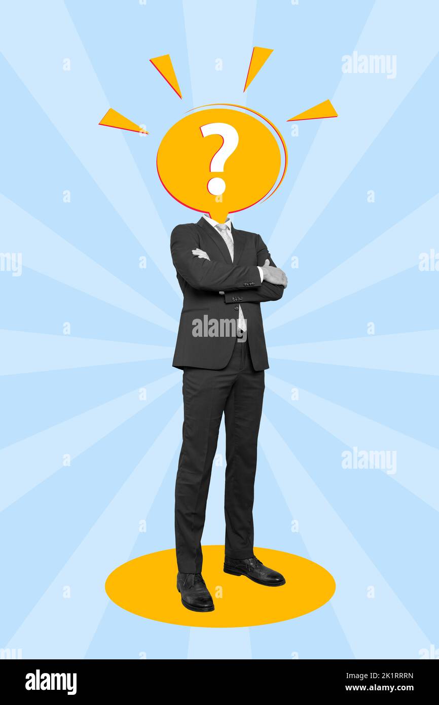 Creative trend collage of confident successful businessman question ...