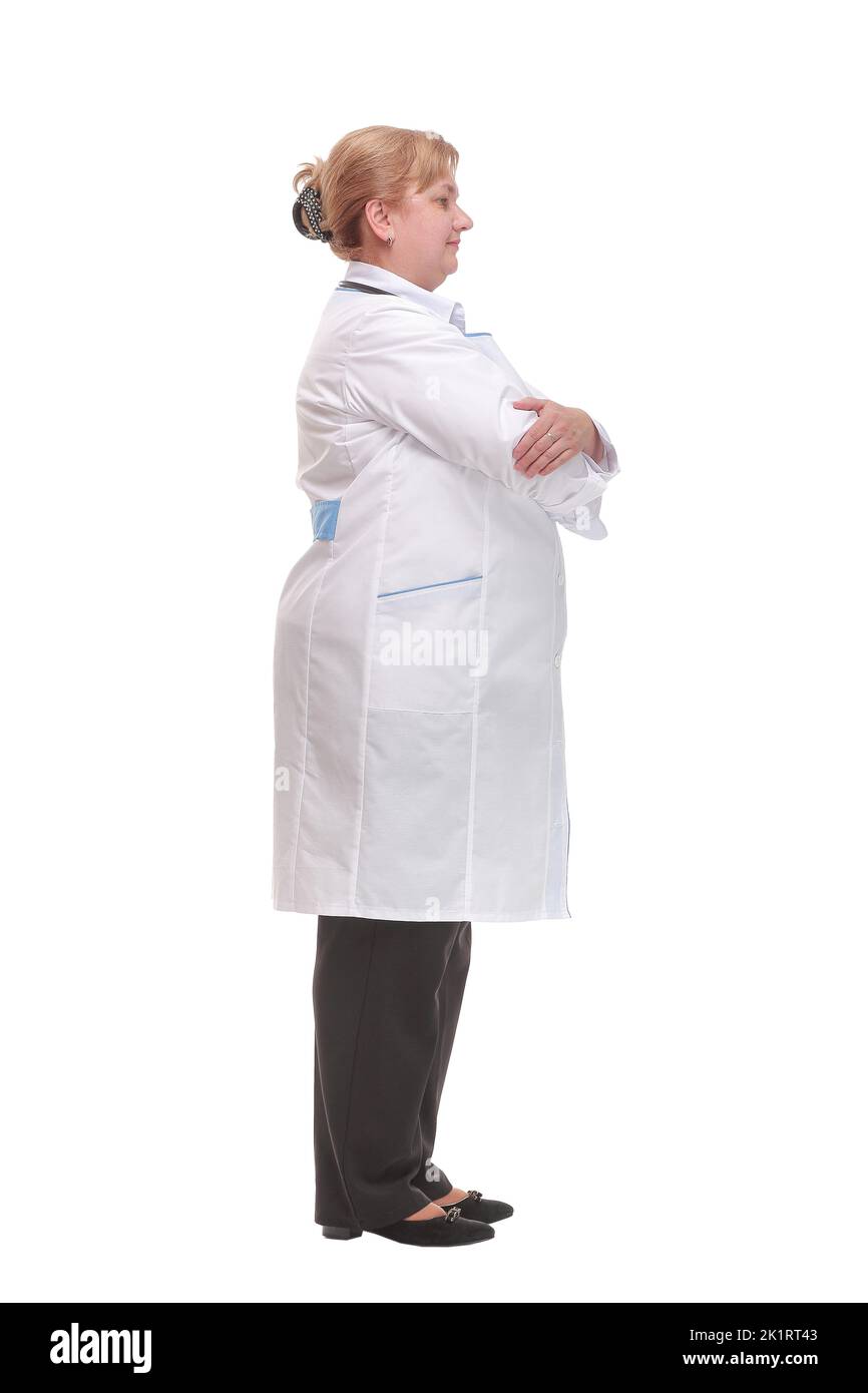 Side view of smiling medical doctor woman with stethoscope Stock Photo ...