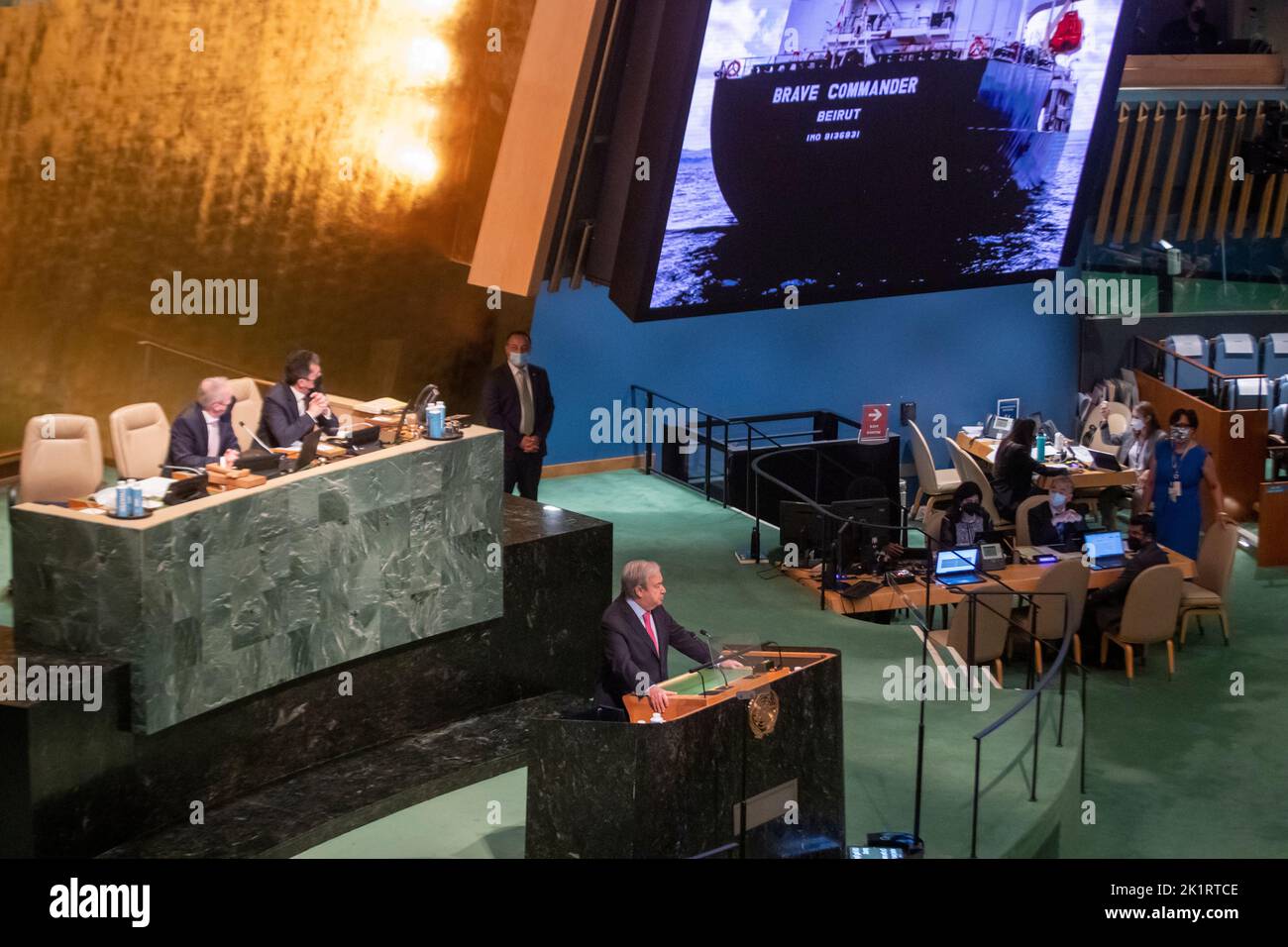 UN Secretary-General Antonio Guterres delivers a speech at the 77th session of the United ...