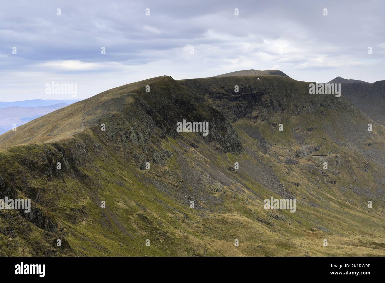 View of the summit of Nethermost Pike fell, Lake District National Park ...
