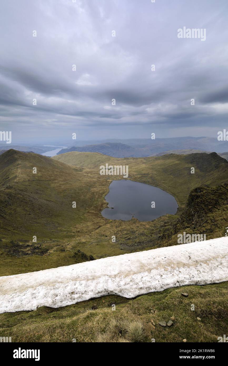 View over Red tarn, Swirral Edge and Helvellyn fell, Lake District ...
